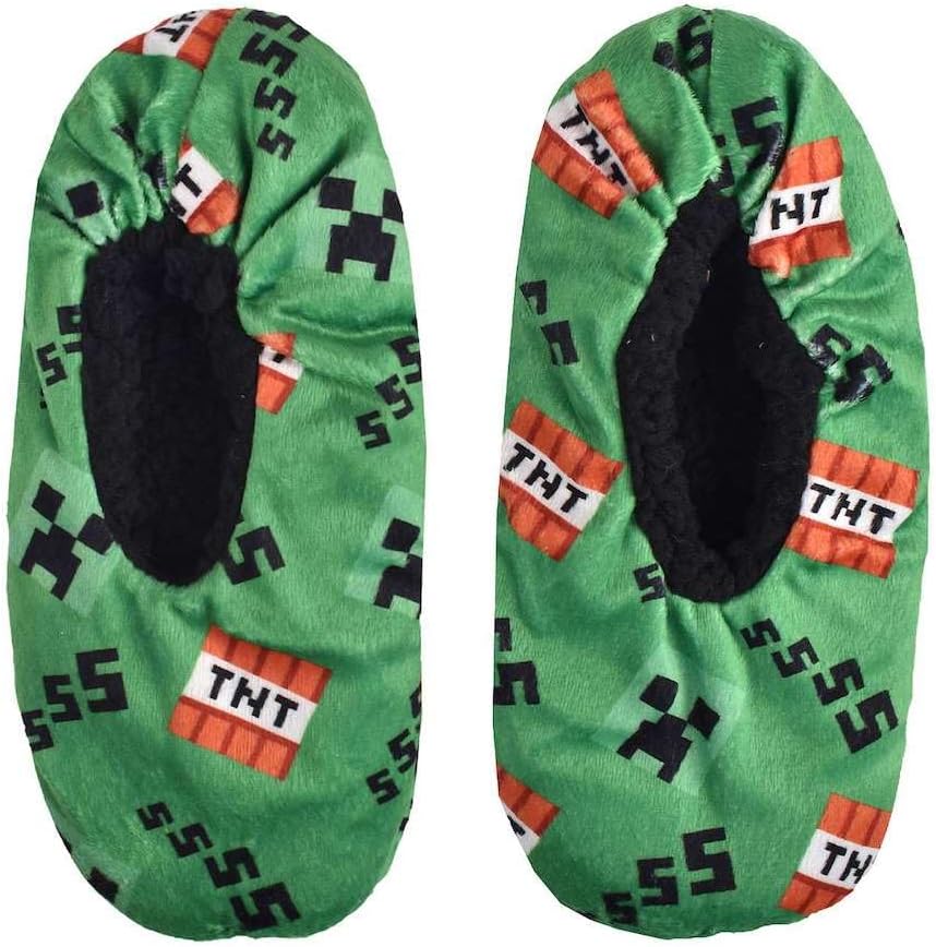 Amazon.com | Minecraft Boys Fuzzy Babba Slipper Socks (M/L, Shoe Size ...