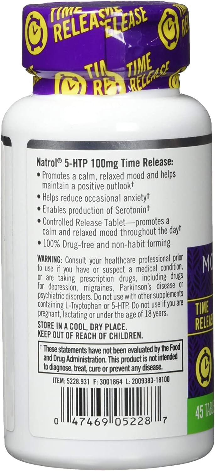 5-Htp 100Mg Time Release by Natrol – 45 pestañas, 2 unidades – Yaxa Colombia