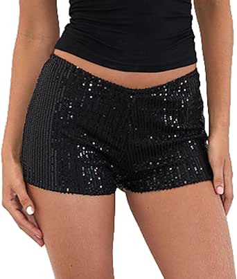 Women Y2k Sequin Micro Shorts Low Rise Bodycon Sparkly Mini Shorts Sexy ...