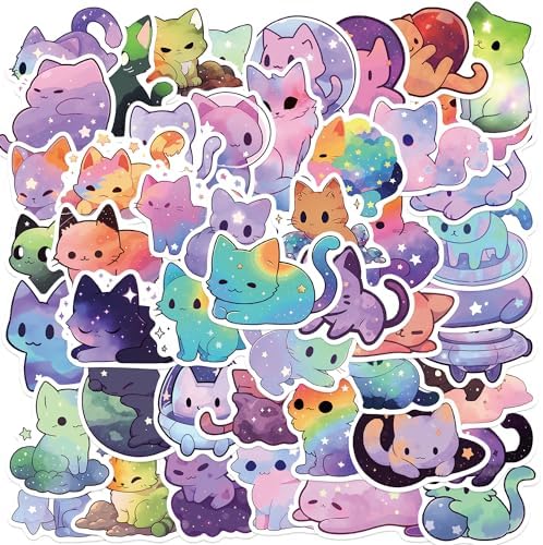 Amazon.com: Cute Cat Stickers for Kids 50pcs Aesthetic Starry Sky Cat ...