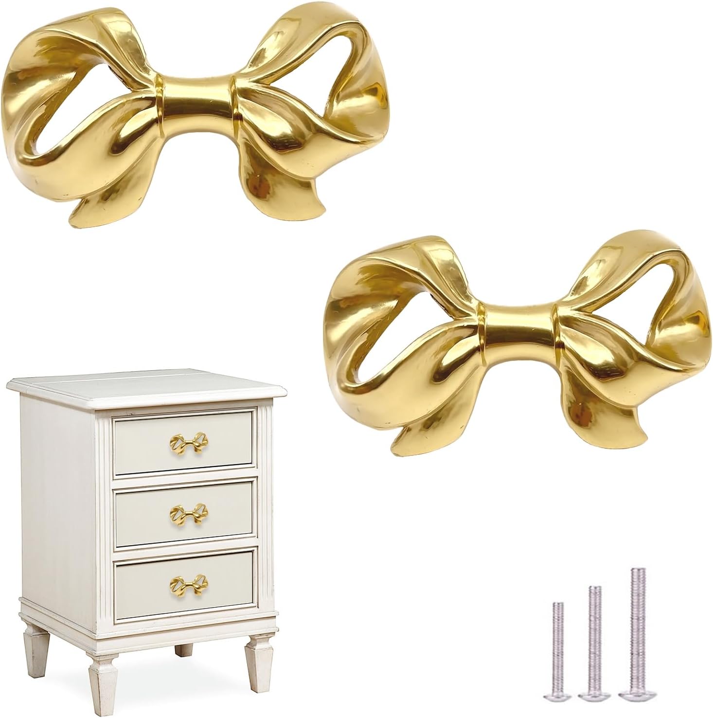 6 Pack Bow Drawer Knobs, Gold Solid Brass Bow Cabinet Knobs, Compact ...