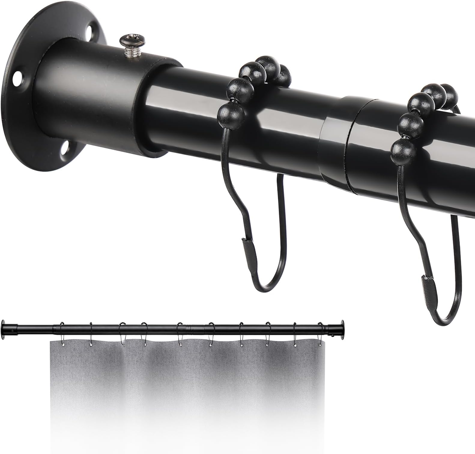 Amazon.com: Black Shower Curtain Rod 43-64”, 1” Diameter Adjustable ...