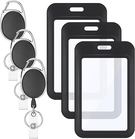 3 Pack ID Badge Holder with 3 Pack Retractable Badge Reel Vertical ...