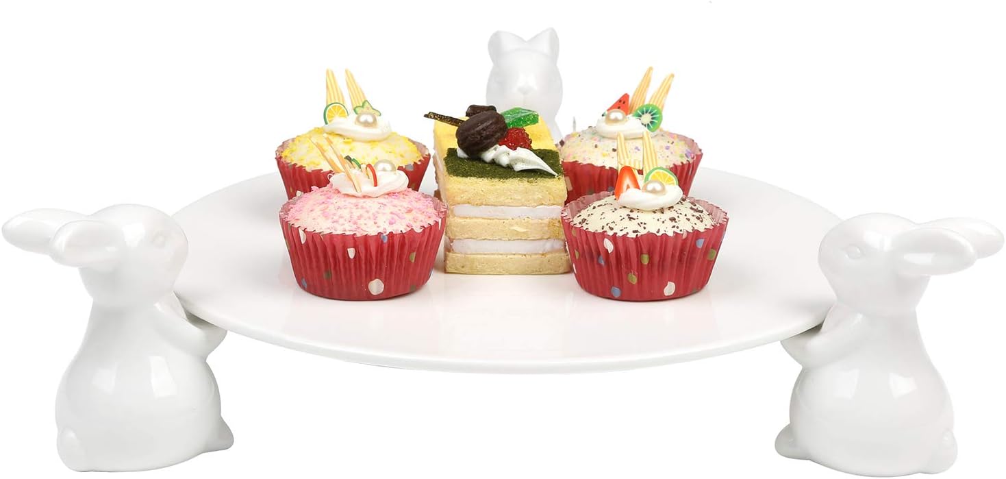 Amazon.com: MyGift Decorative White Ceramic Cake Stand with Rabbit ...