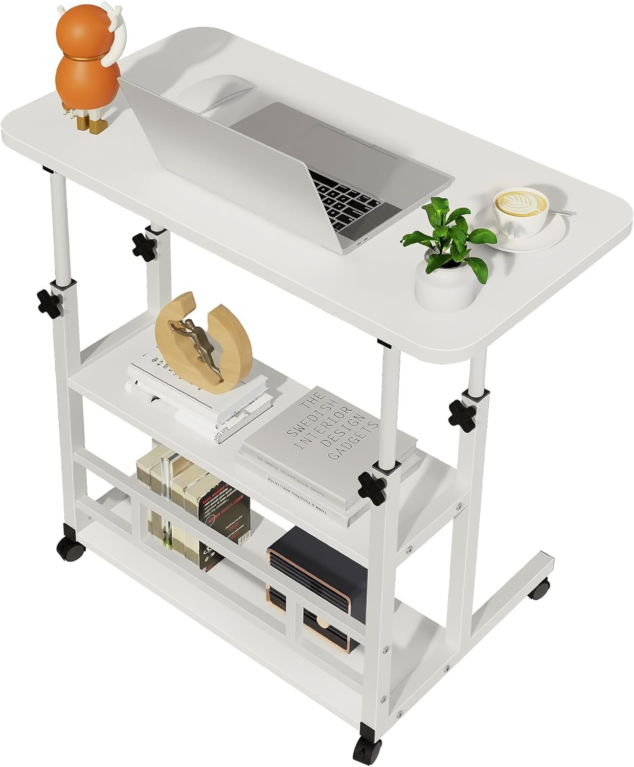 Home Office Desk, Height Adjustable Laptop Table with Shelf, Portable ...