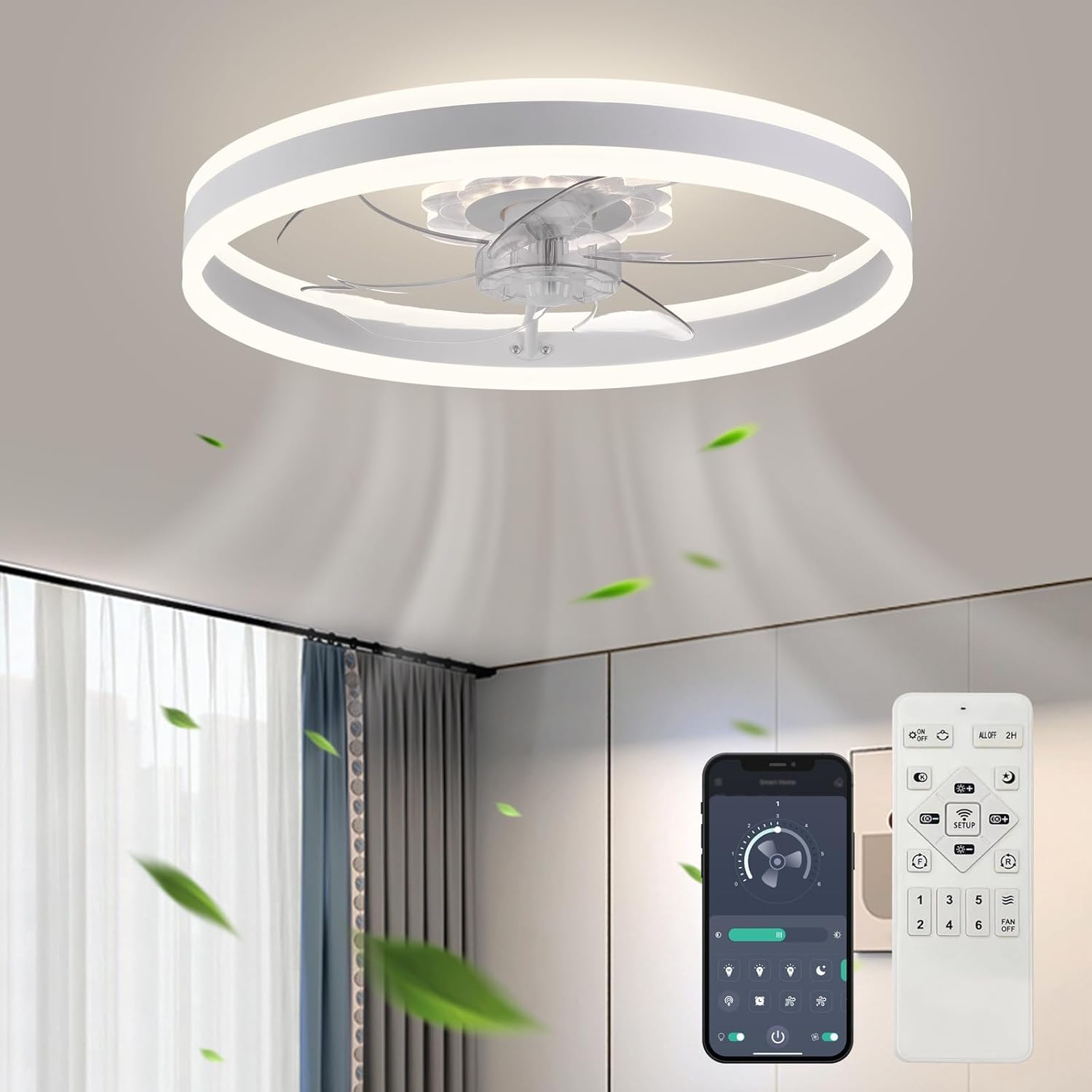 Fszdorj Ceiling Fan with Light, Upgraded 20‘’ Low Profile Fan, Flush ...
