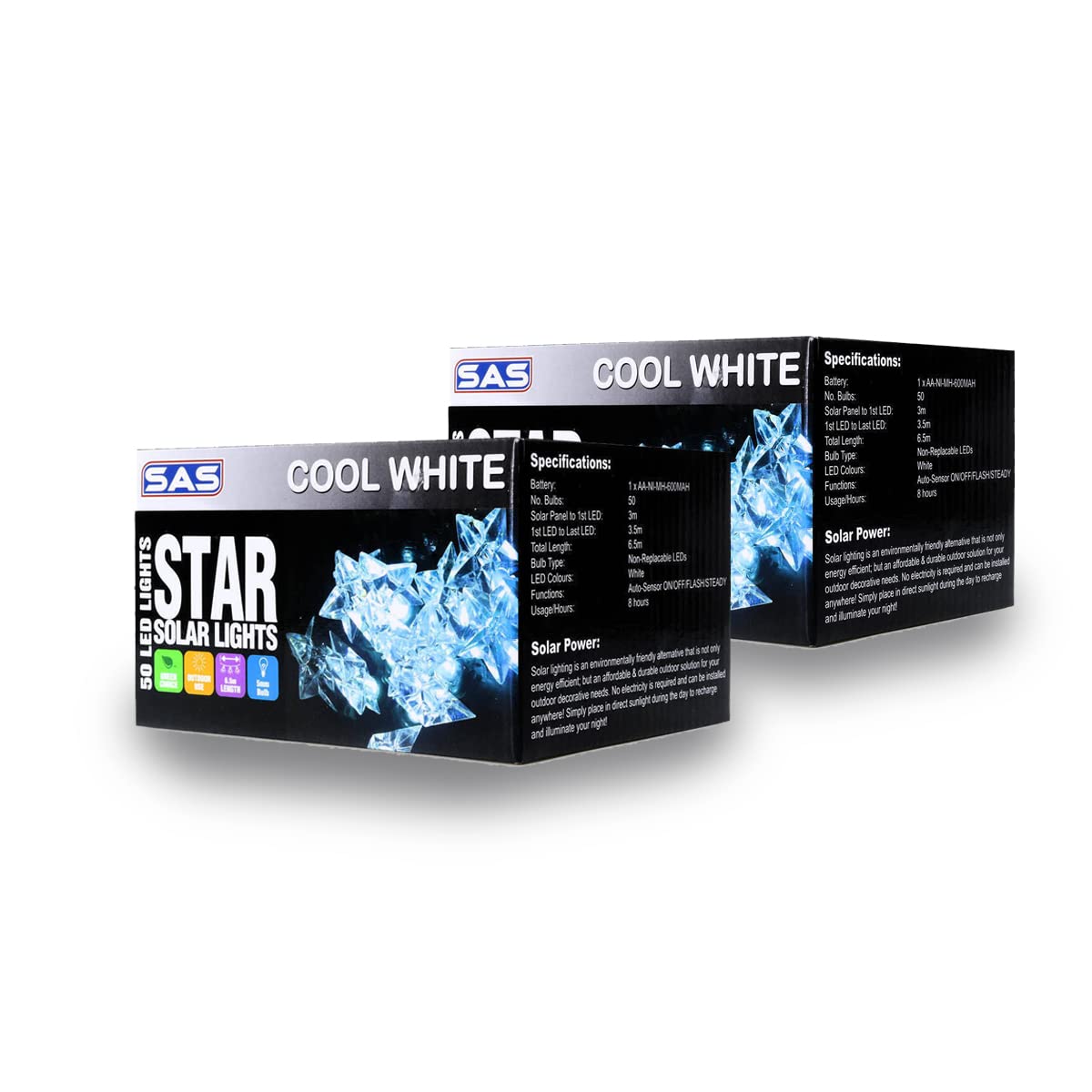 [2PK] SAS Star Lights – Cool White LED Solar Light, 8hrs Usage, Solar ...