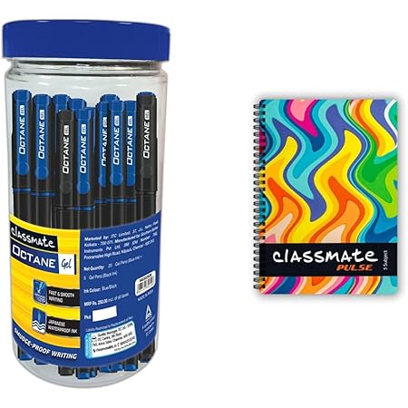 Classmate Octane Gel Pen (Blue & Black)- Pack Of 25 + 10 Gel Refills ...
