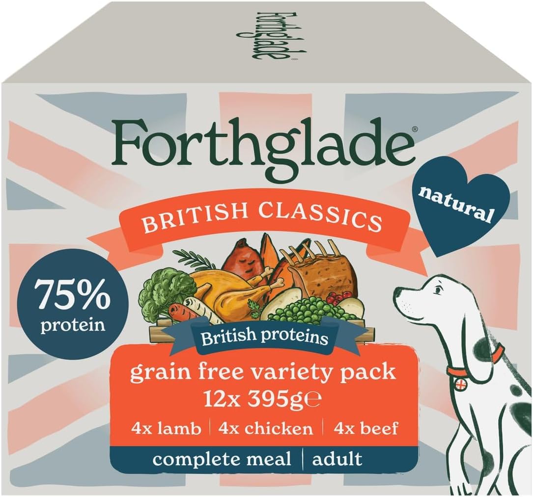 Forthglade British Classics Wet Dog Food Variety Pack (12 x 395g Trays) - Adult Dogs, Grain Free ...