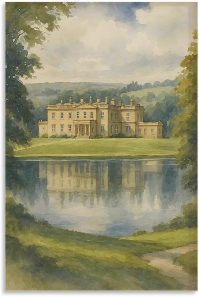 Amazon.com: English Manor House Lake View Canvas Printing Wall Art ...