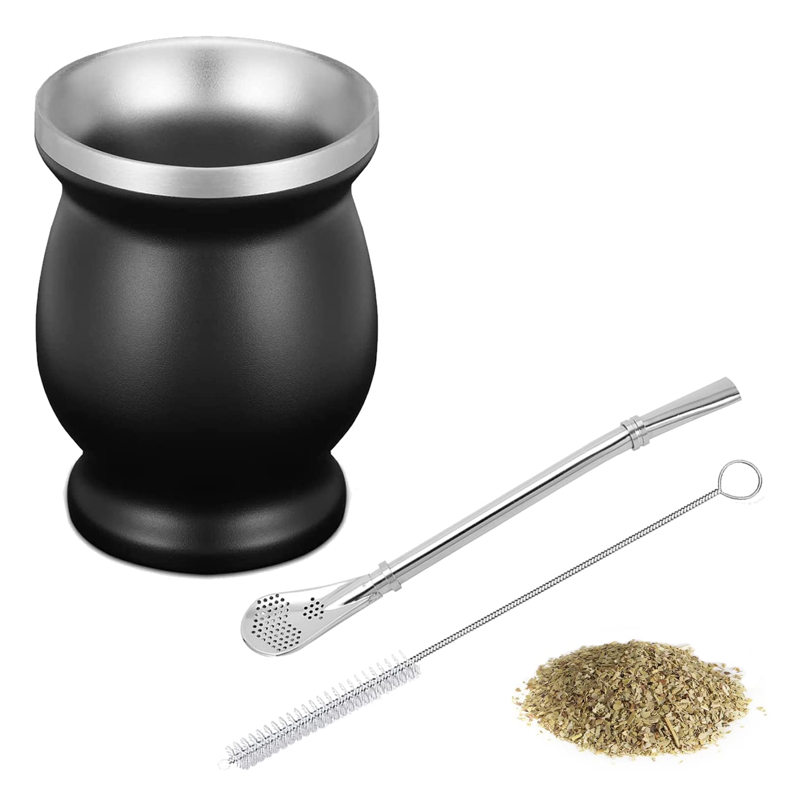 SVUPUE 8oz Yerba Mate Cup, Double-Wall Yerba Tea Set, Stainless Gourd ...