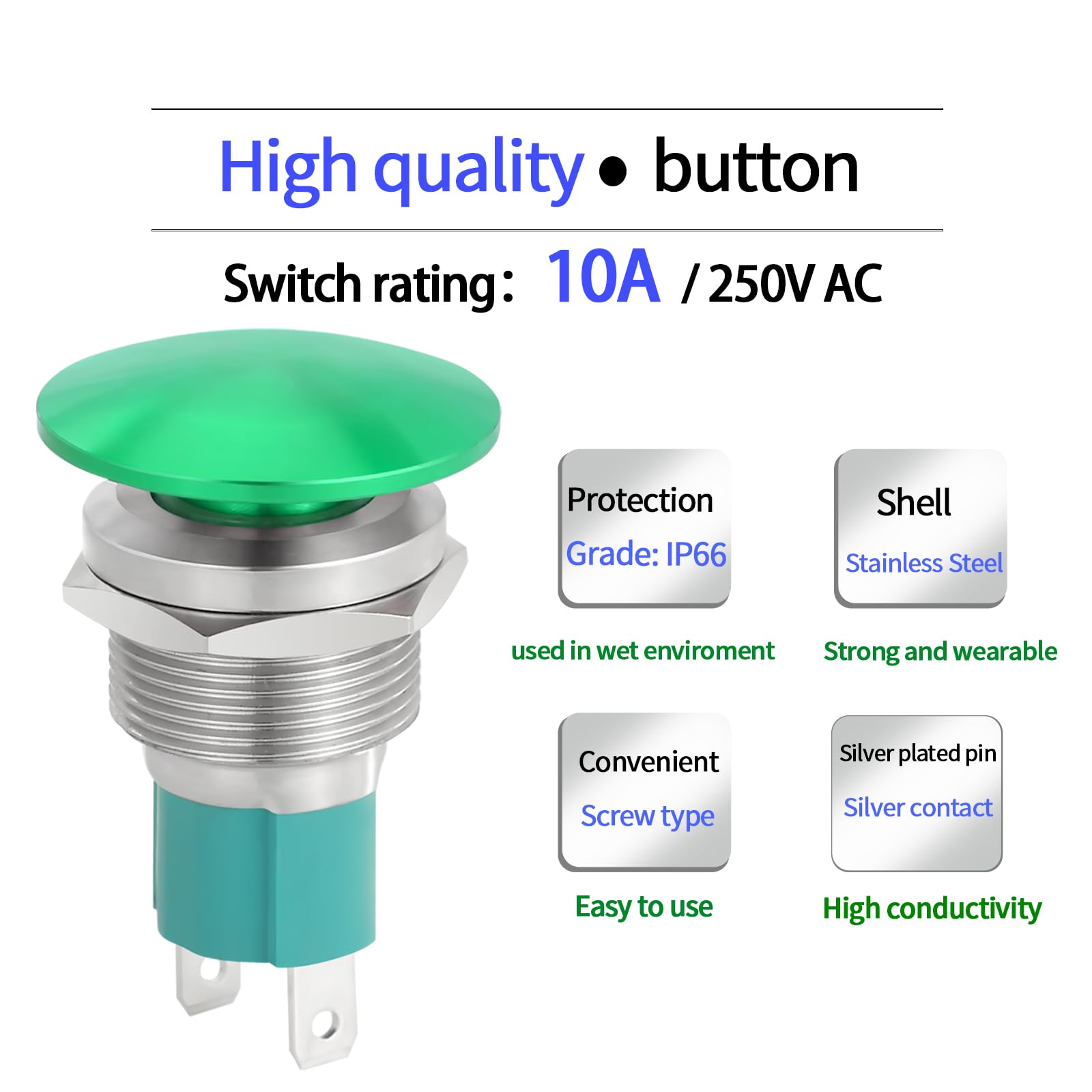 Snapklik.com : ZJWZJH 10Amps 19mm Latching Mushroom Head Push Button ...