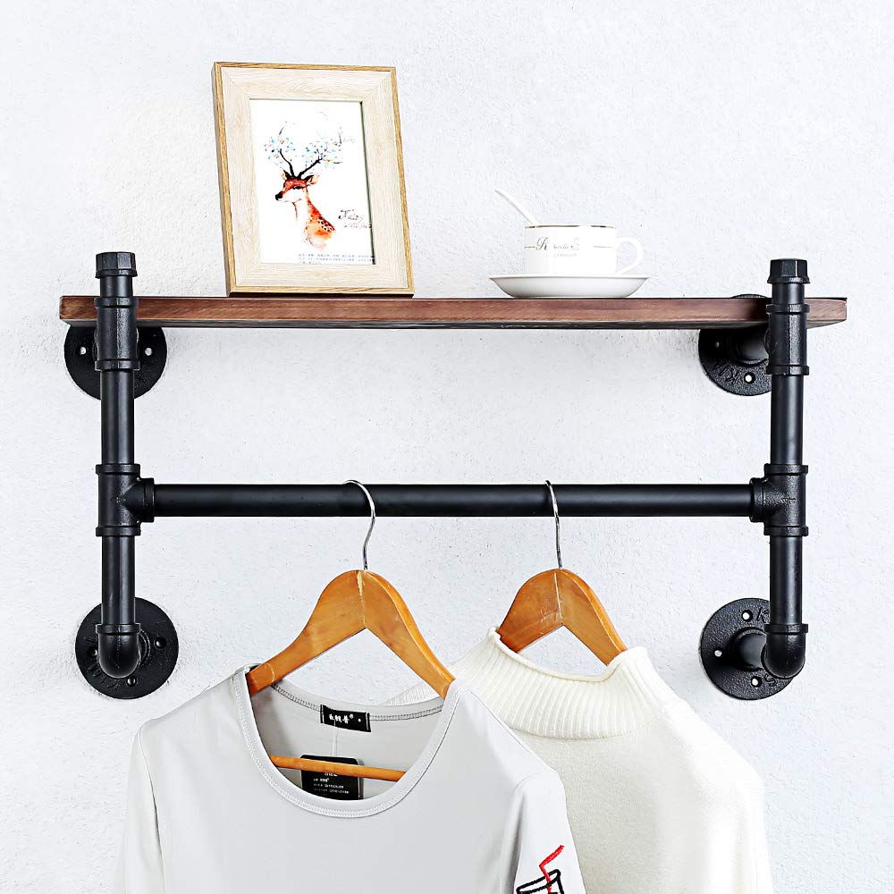 Snapklik.com : JIANZHUO Industrial Pipe Clothing Rack Wall Mounted