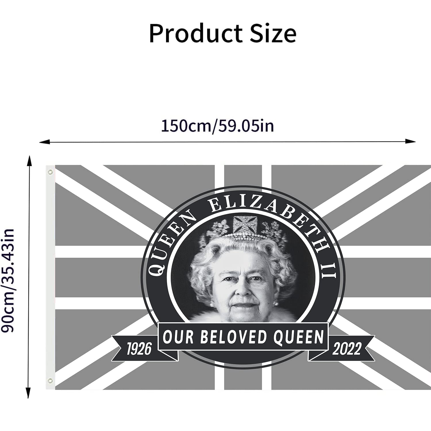 5ft X 3ft Black and White Union Jack Flag – In Memoriam Her Majesty ...