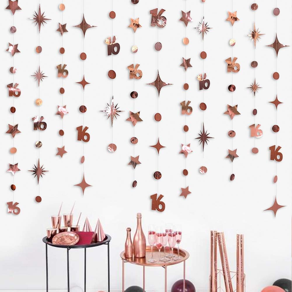 Rose Gold Number 16 Circle Dot Twinkle Star Garland Kit Metallic ...