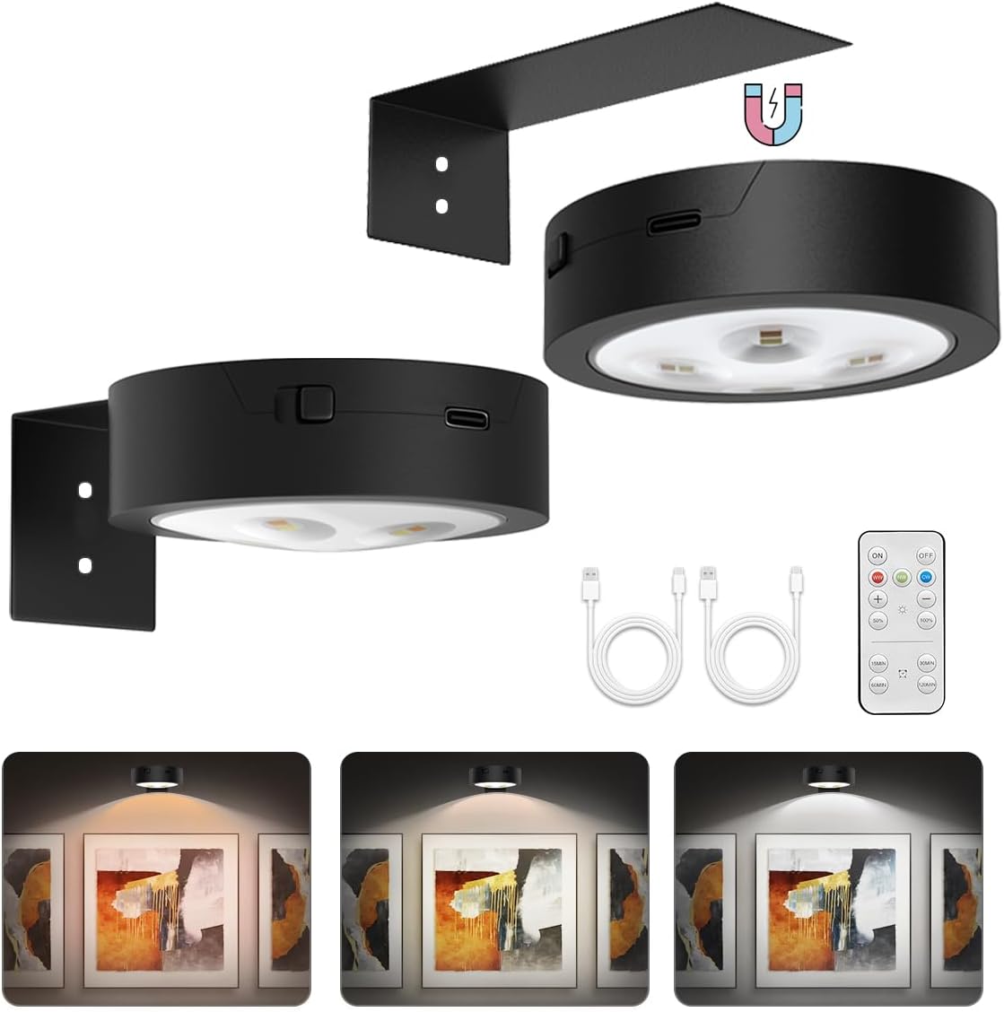 Picture Lights Rechargeable Battery Operated Wall Art Lights,Wireless ...