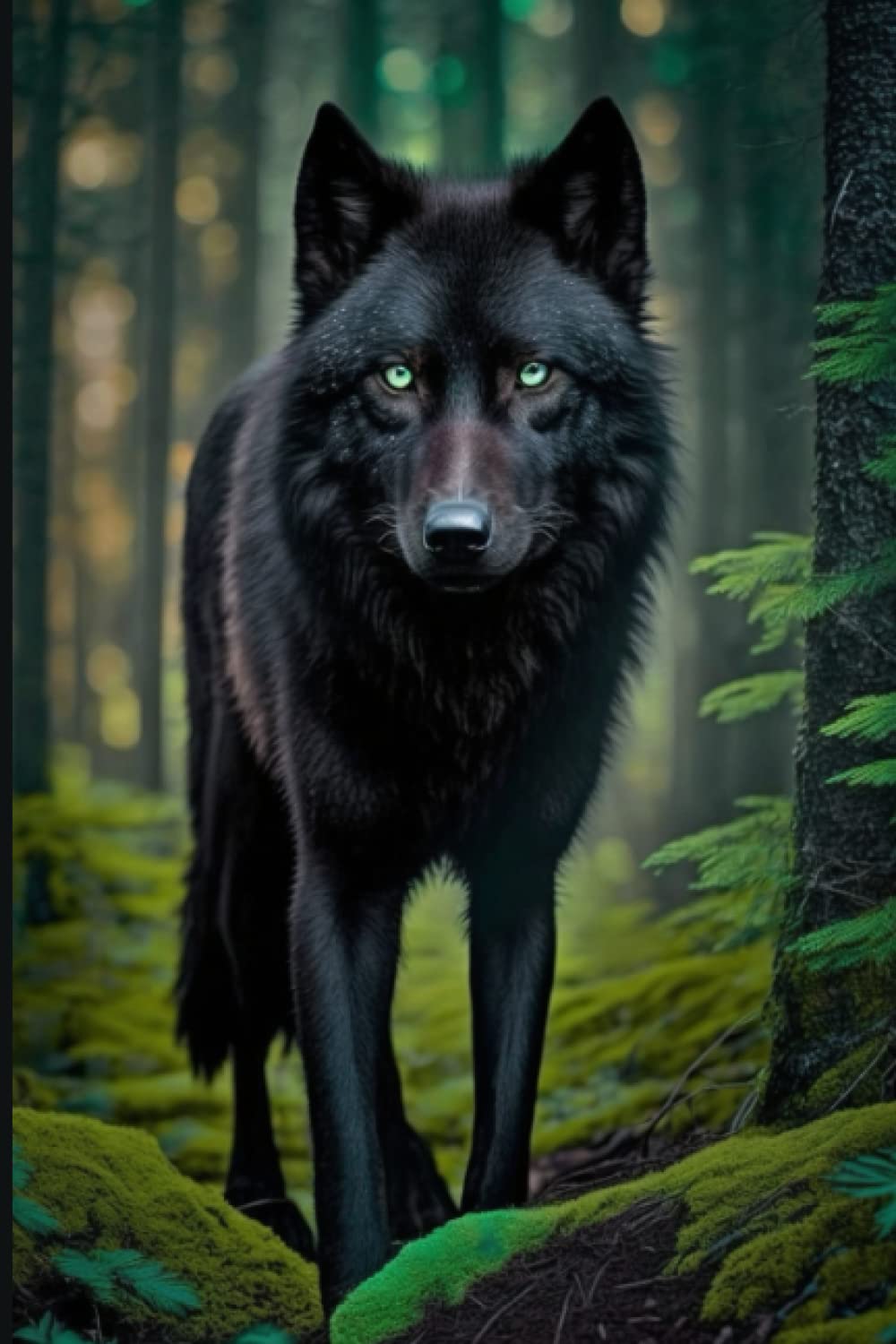 Schwarzer Wolf mit grünen Augen im Wald Notizbuch Din A5 - 120 linierte ...