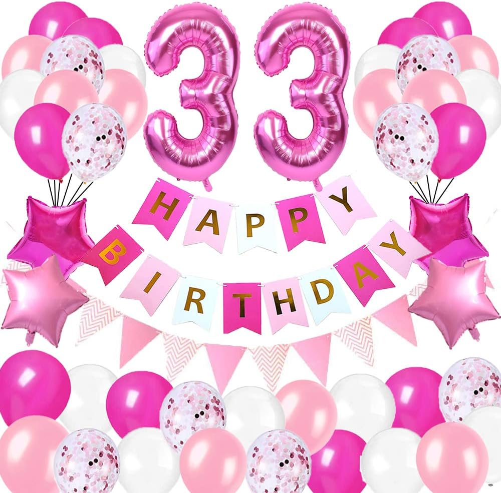 Amazon.com: Grehge Happy 33rd Birthday Party Decorations"Rose Red and ...