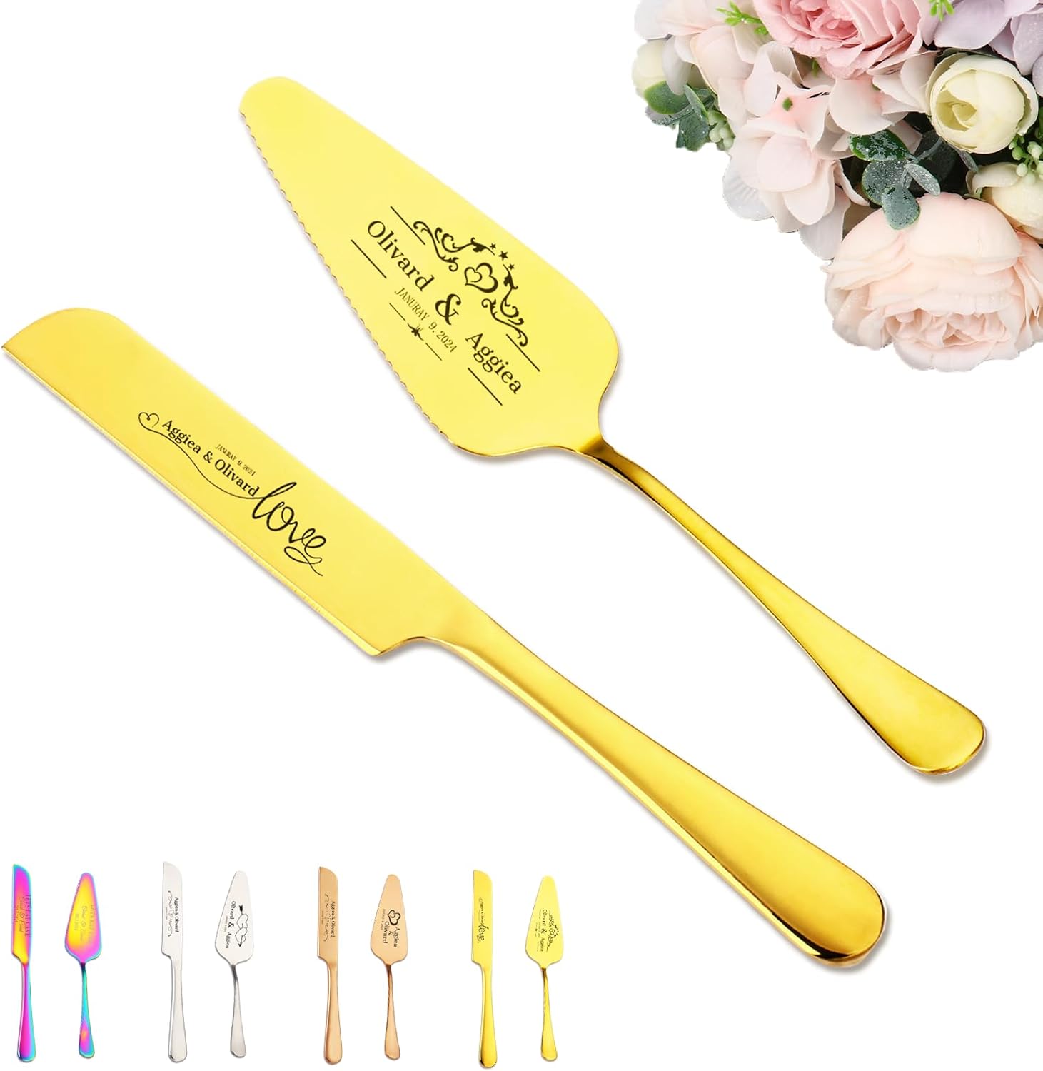 Amazon.com | NGTSFLY Personalized Cake Cutting Set for Wedding, Custom ...