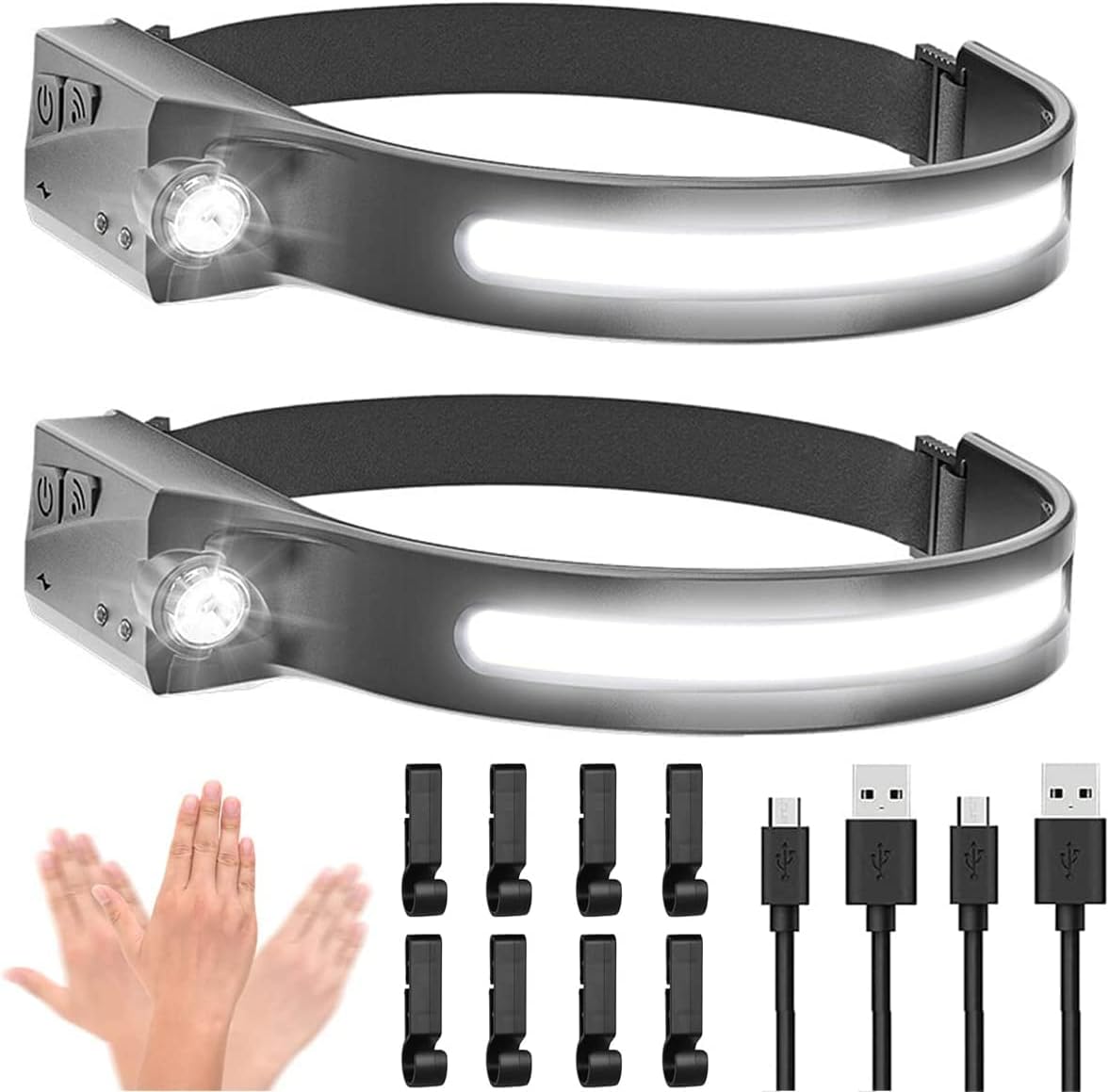 LED Headlamp USB Rechargeable Head Torch 5 Modes Headlight Waterproof ...