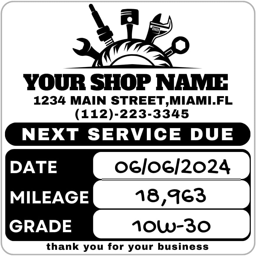 Amazon.com - Custom Oil Change Stickers with No Residue, Personalized ...