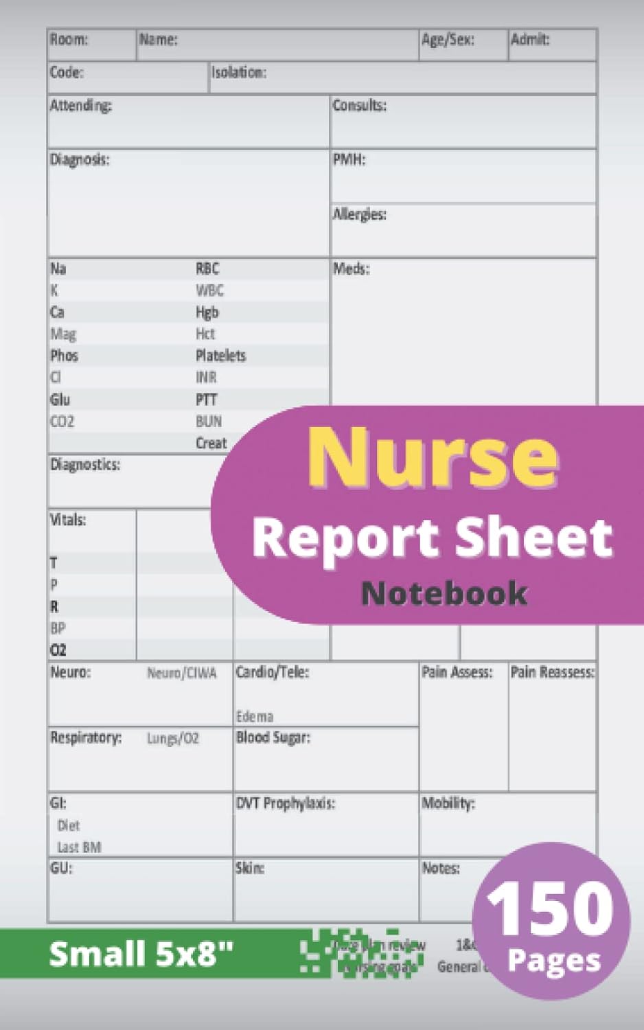 Nurse Report Sheet Notebook: 5x8" | 150 Pages | Nursing Report Sheets ...