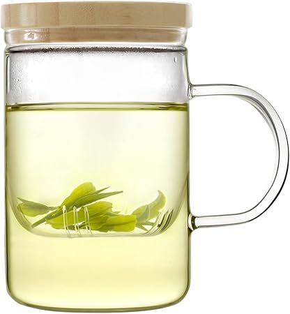 Amazon.com | emoi 15oz/450ml Glass Tea Cup with Infuser and Lid, Easy ...