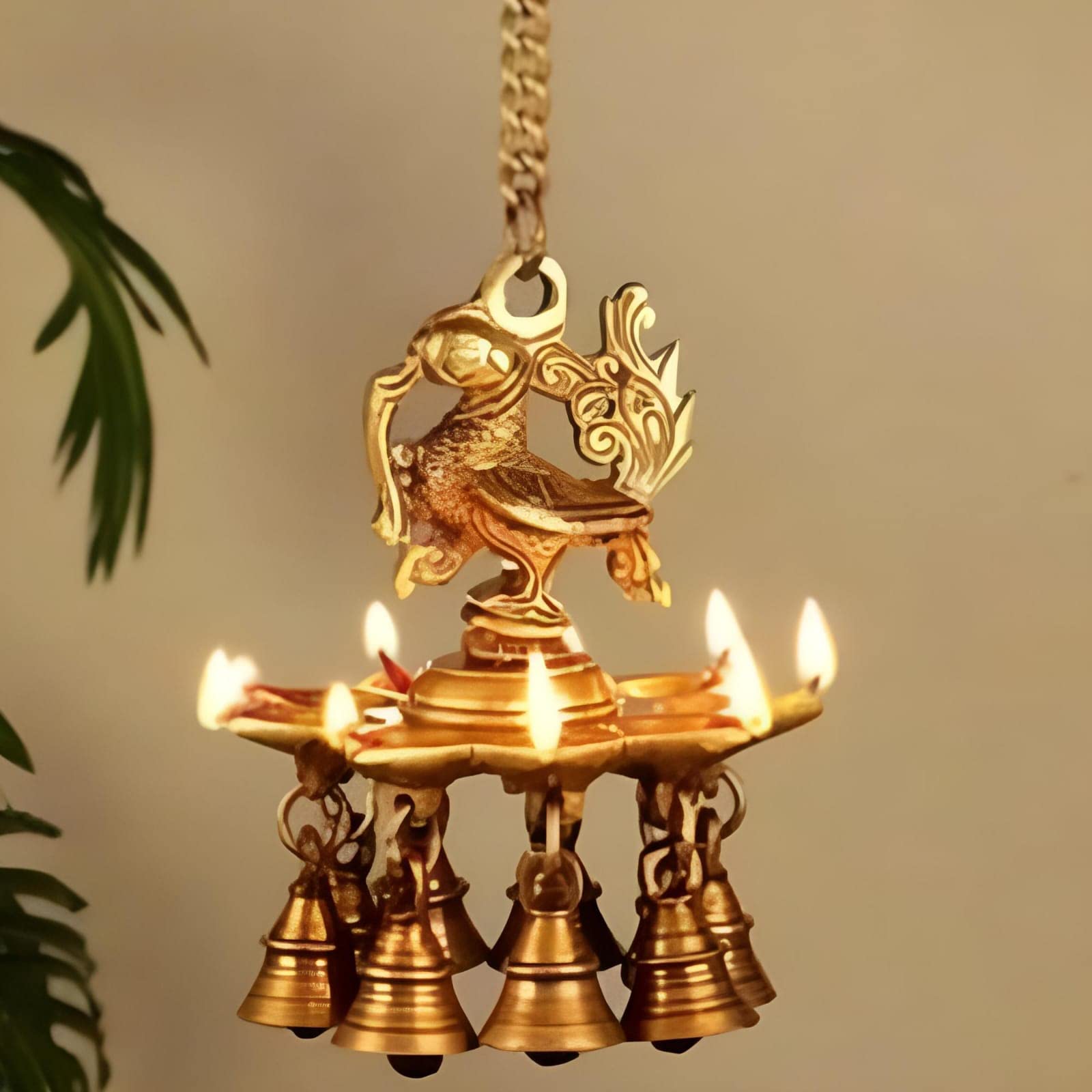 Buy ARTSIKIA Brass Hanging Diya with Bells | 14 inches Long Chain Diya ...