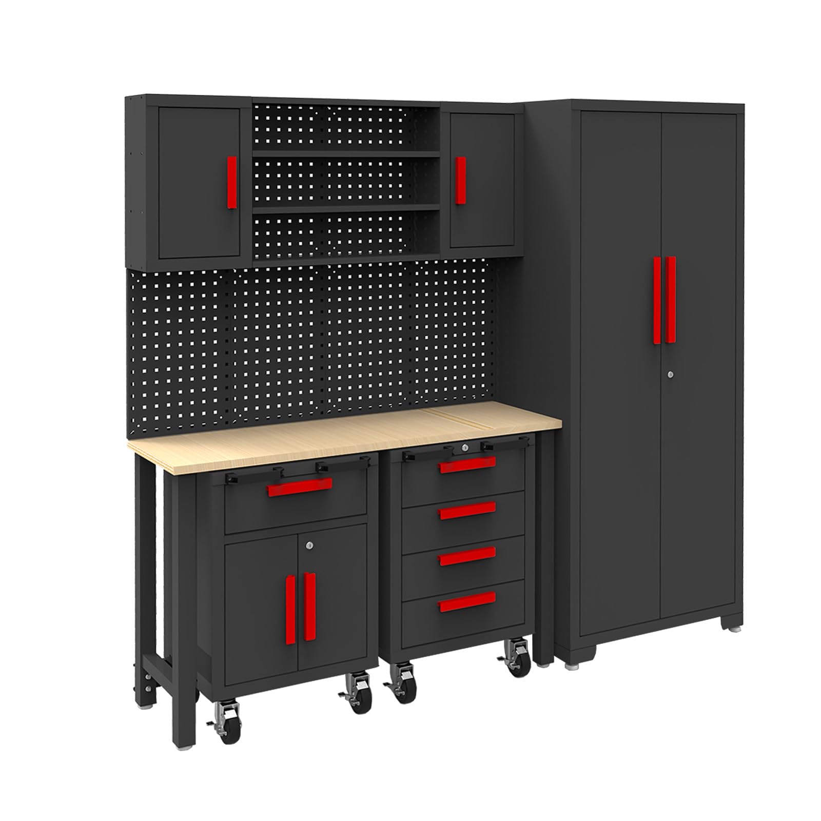 Torin Garage Cabinets Storage System, 6-Pcs Workshop Cabinet Set in Black, Included Steel ...