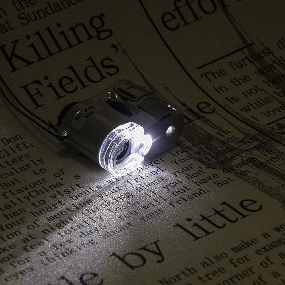 Meichoon 60X Handheld Magnifying Glass,Mini Microscope Loupe with UV ...