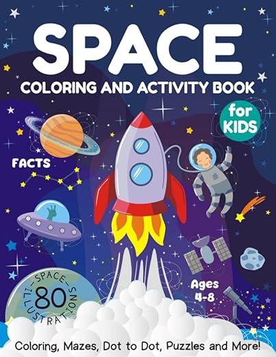 Space Coloring and Activity Book for Kids Ages 4-8: Coloring, Mazes ...