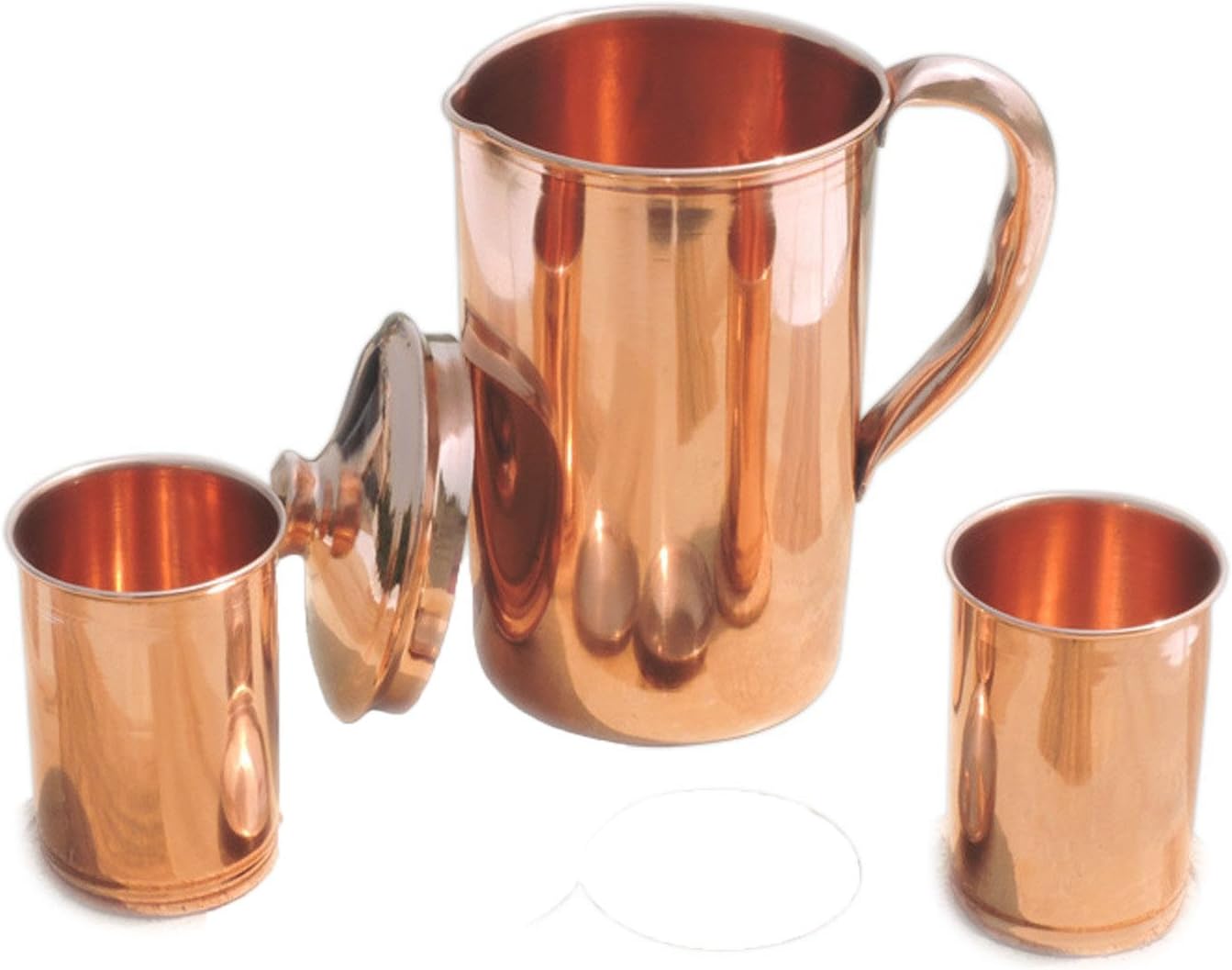 Amazon.com: Pure Copper Water Pitcher Jug Set 2 Water Glasses Cup ...