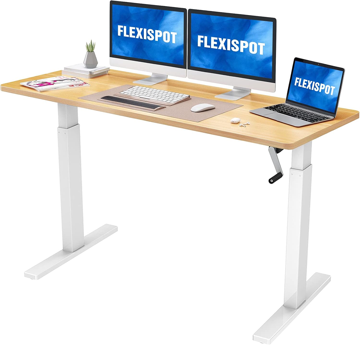 FLEXISPOT Höhenverstellbarer Schreibtisch mit Tischplatte. (Weiß+ahorn ...