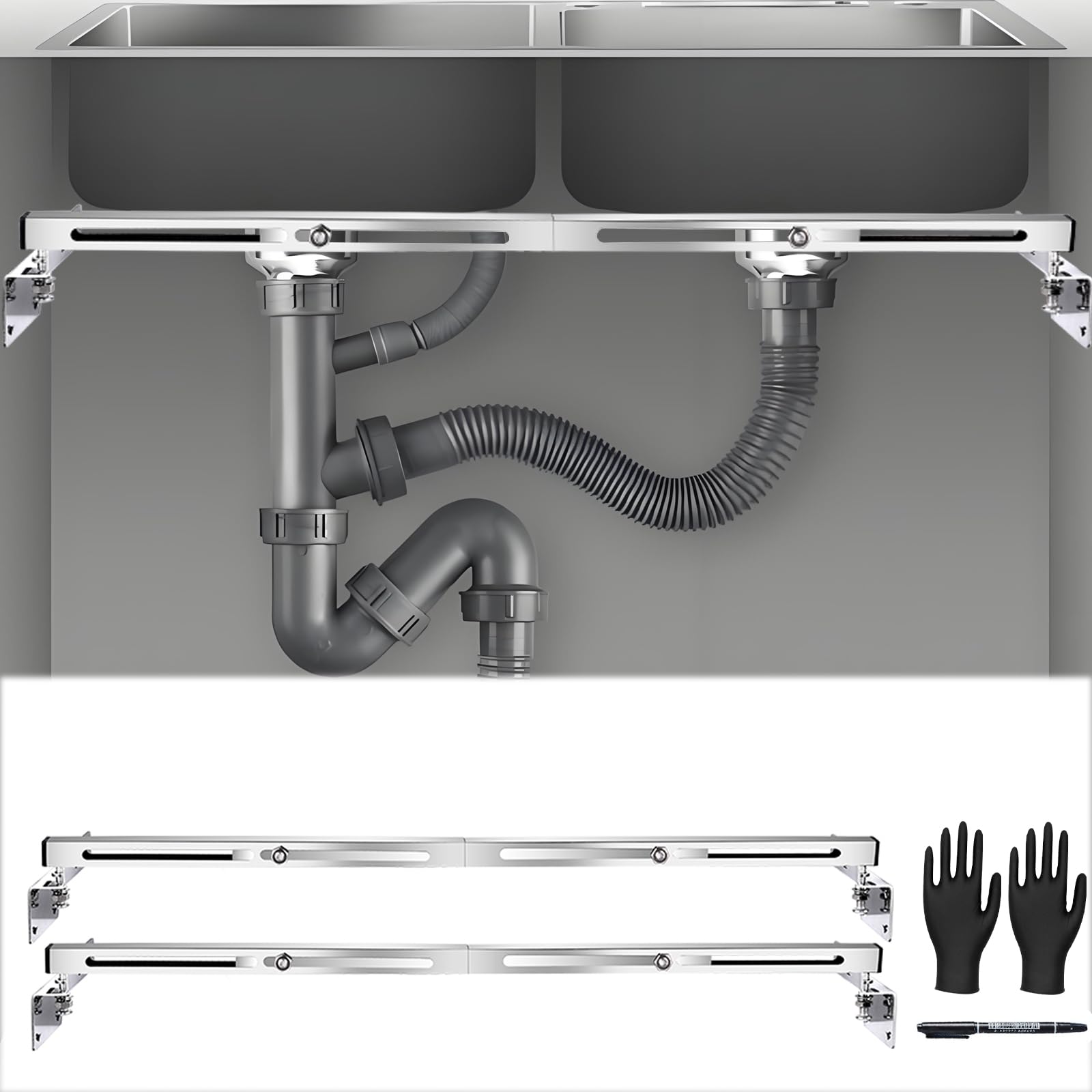 Kitchen Undermount Sink Brackets, Stainless Steel Adjustable Undermount ...