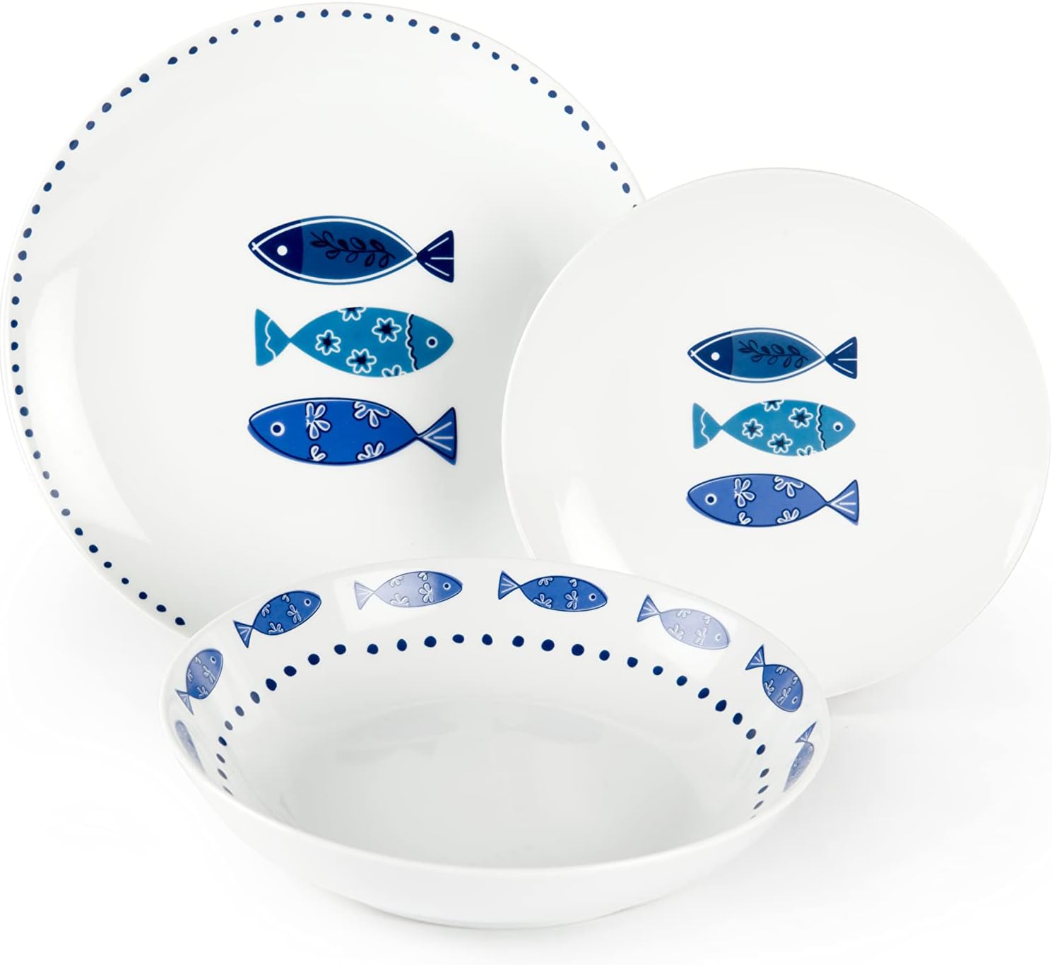 Excelsa Ocean Service de Table en Porcelaine, 18 pièces, Blanc/Bleu ...
