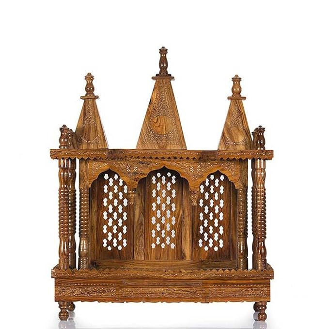 DEVKI INTERIORS Tripple Dom Sheesham Wooden Pooja Mandir for Home Big Size Modern - Wooden ...