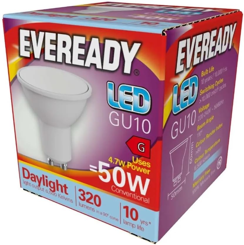 10x Eveready 5W LED GU10 Spotlight Light Bulbs Eq 50W Cool Daylight ...