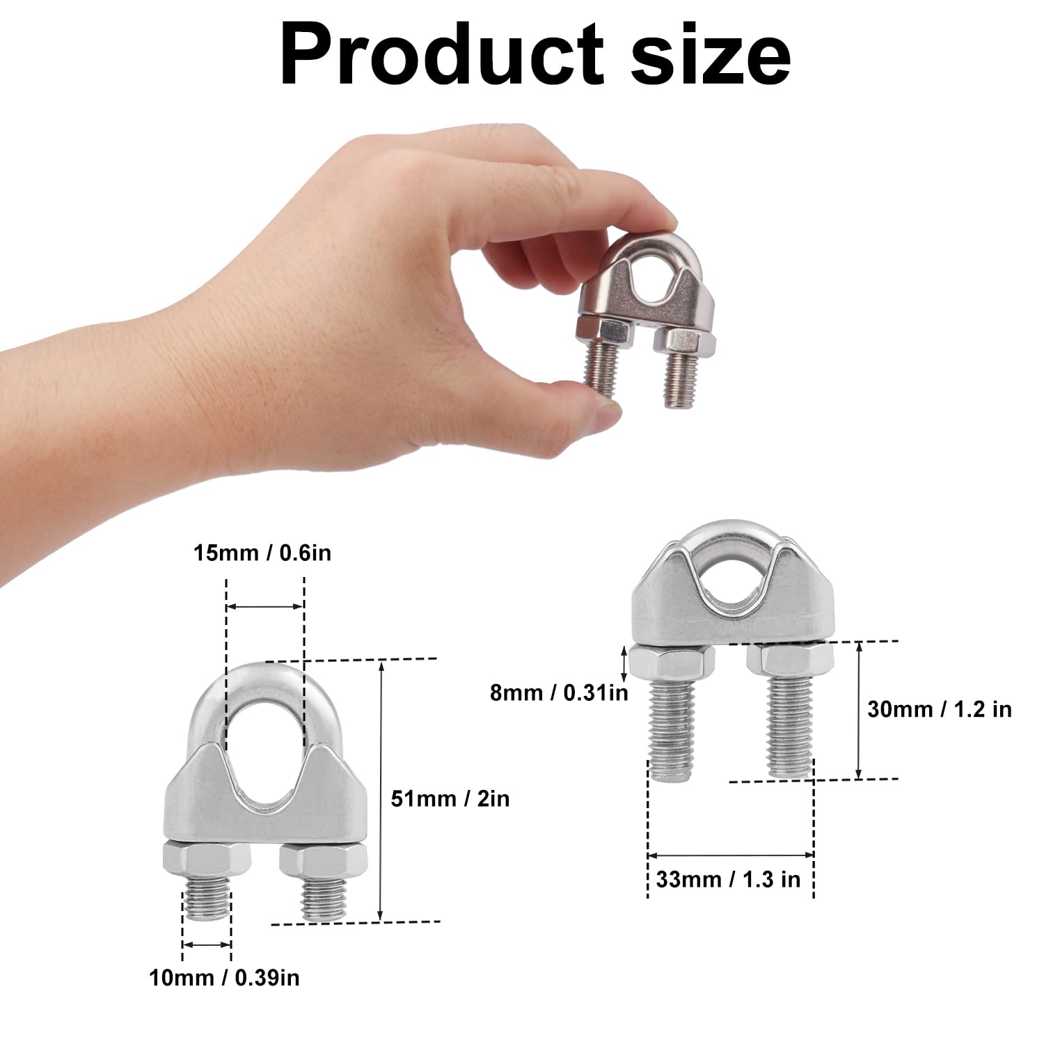 Snapklik.com : 12 PCS 1/2 Wire Rope Cable Clip Clamp, M12 304 Stainless ...