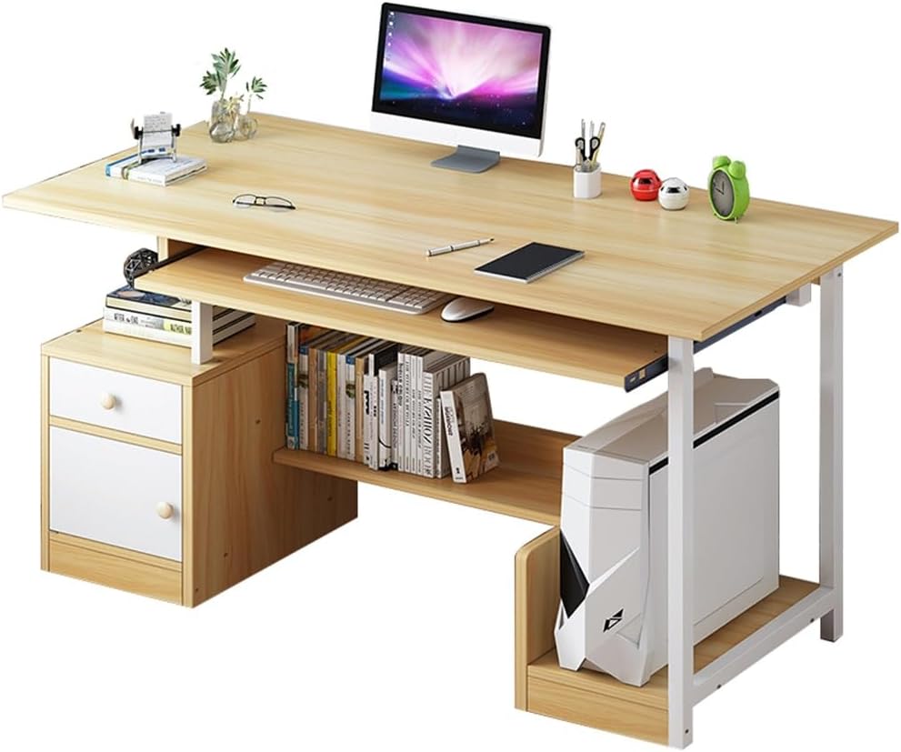 Amazon.com: PurezmMoto Wooden Computer Desk Metal Frame Study Desk with ...