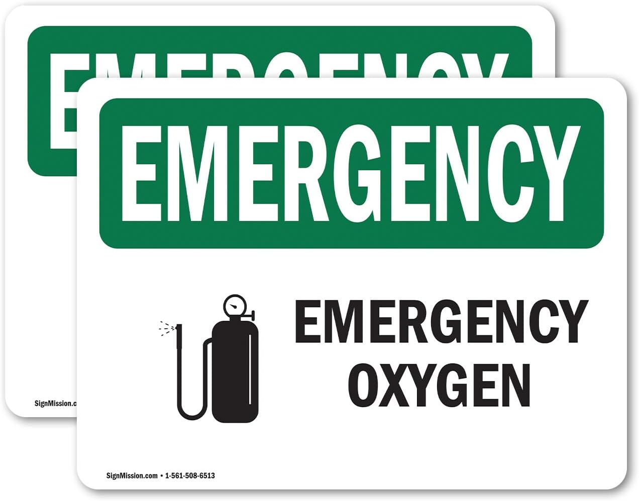 Amazon.com: (2 Pack) Oxygen OSHA Emergency Sign 10 Inch X 7 Inch Vinyl ...