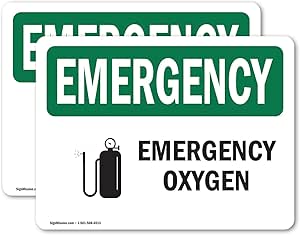 Amazon.com: (2 Pack) Oxygen OSHA Emergency Sign 10 Inch X 7 Inch Vinyl ...