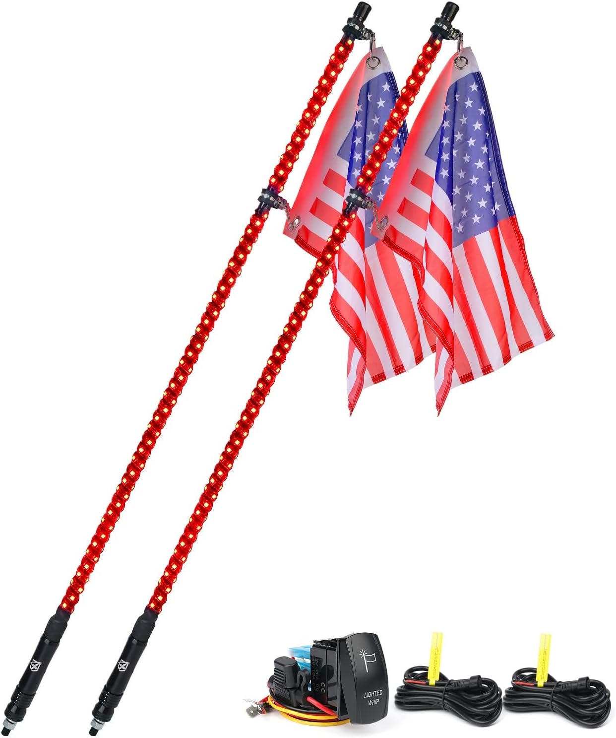 Amazon.com: Xprite Red LED 4FT Spiral Whip Lights, 2PCs Flexible Whip ...