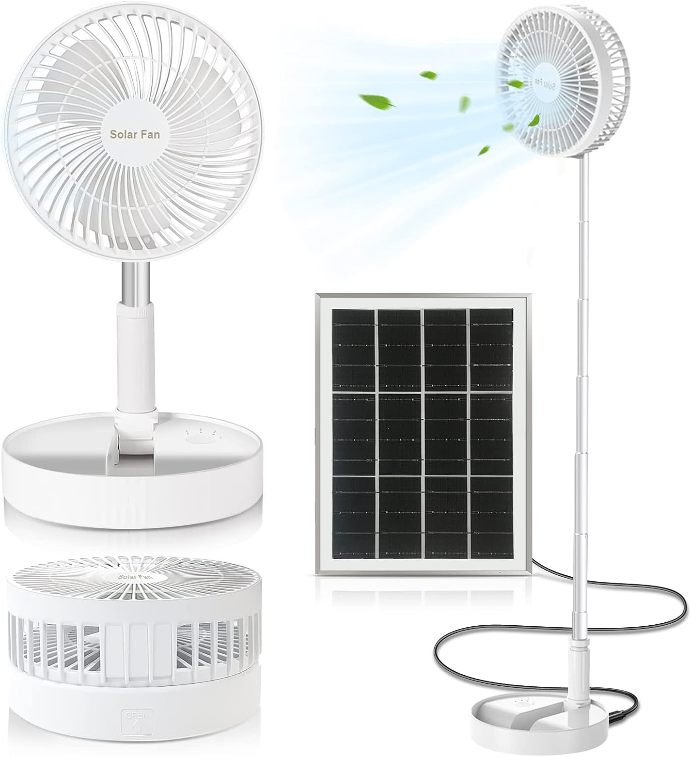 BoloShine Portable Standing Fan, 8" Solar Foldable Pedestal Fans with ...