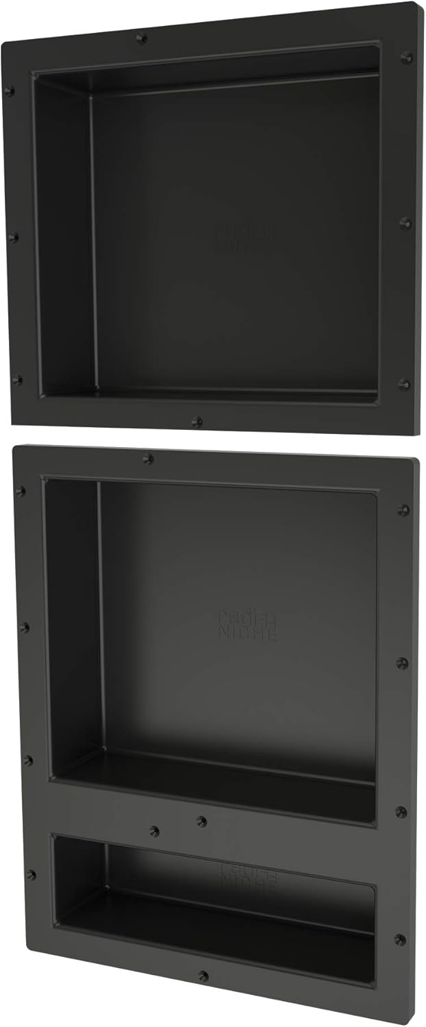 Redi Niche Triple Niche Recessed Shower Shelf- Black, Three Inner ...