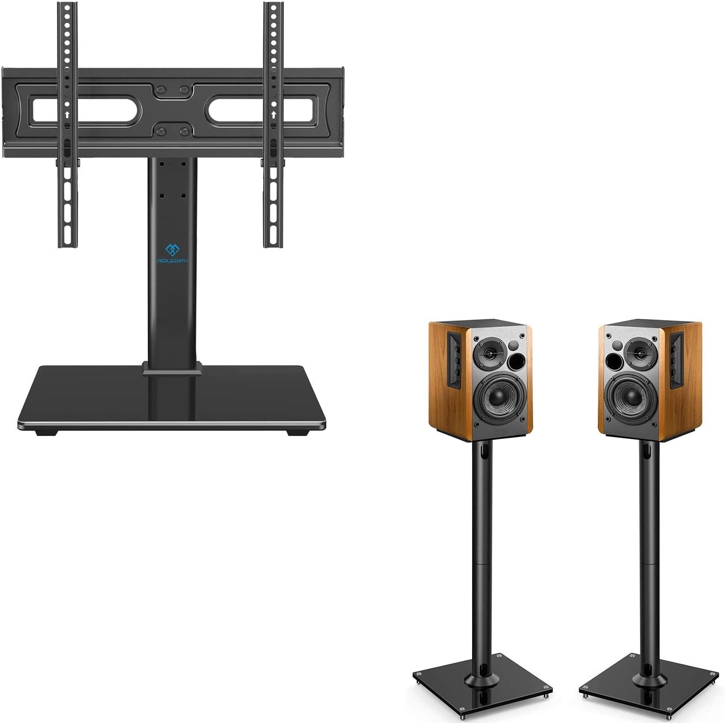 Amazon.com: PERLESMITH Universal TV Stand PSTVS15 & Speaker Stands ...
