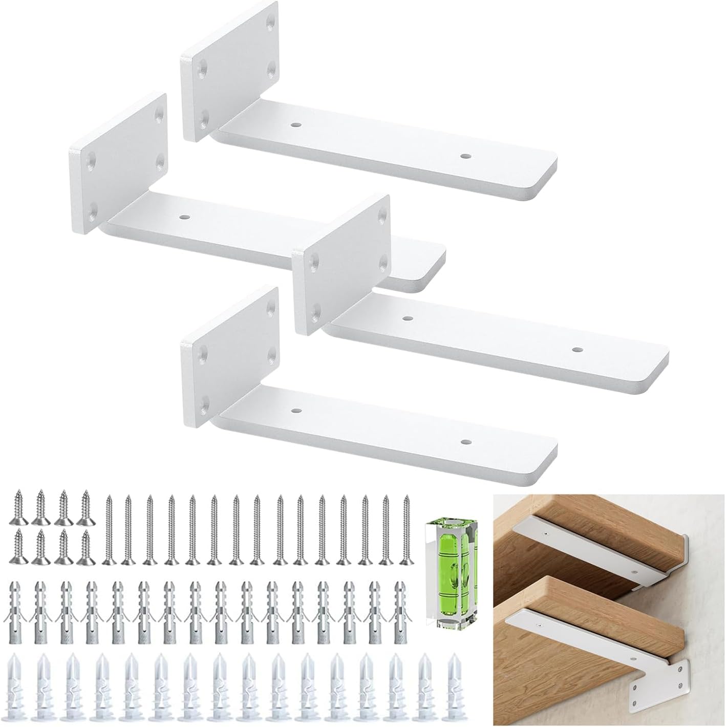 Heavy Duty Shelf Brackets 5mm Thick - 4 Pack White Metal Floating Shelf ...
