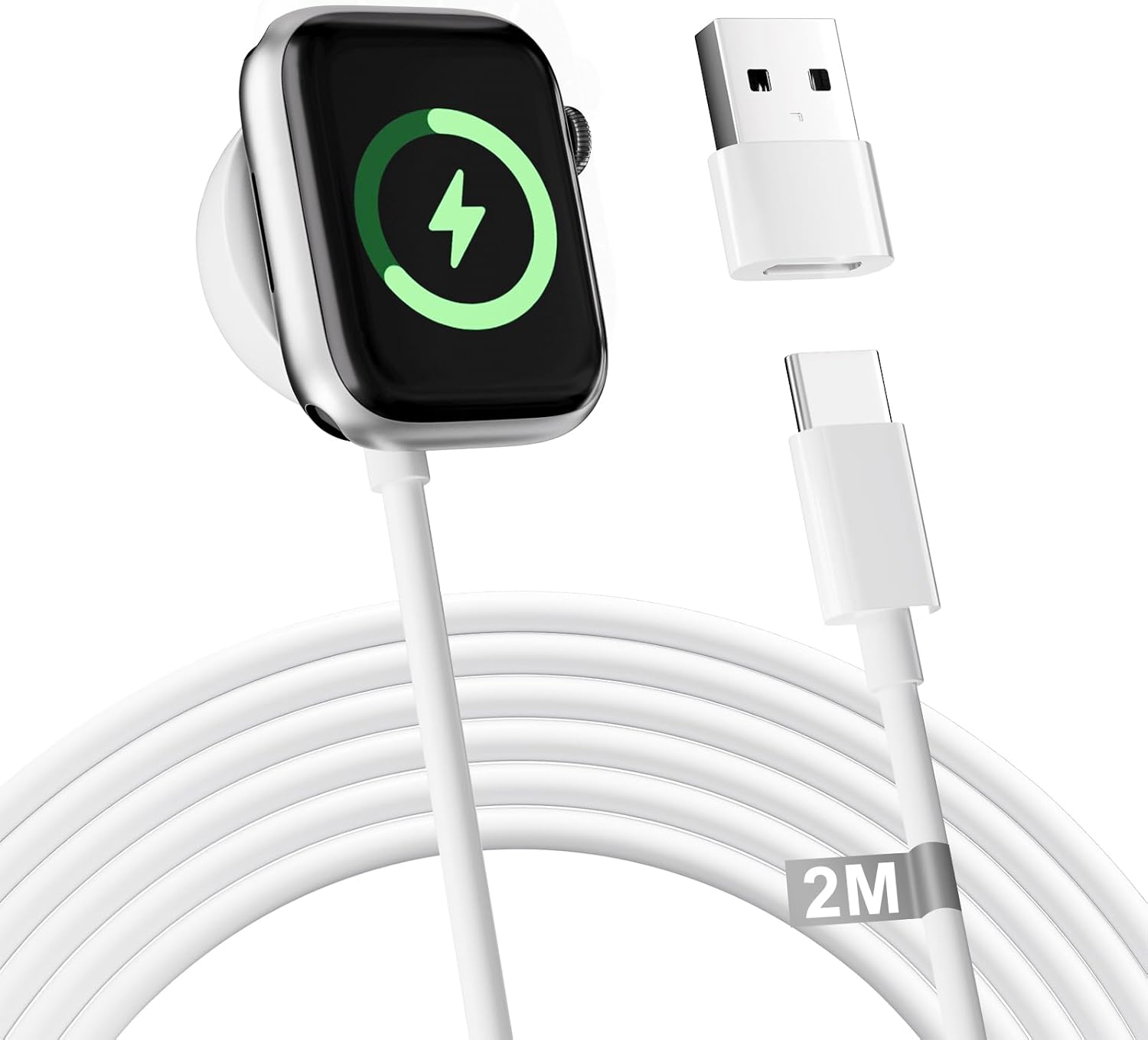 iWatch Charger Cable 2M, Wireless Apple Watch Charger USB C, Magnetic ...