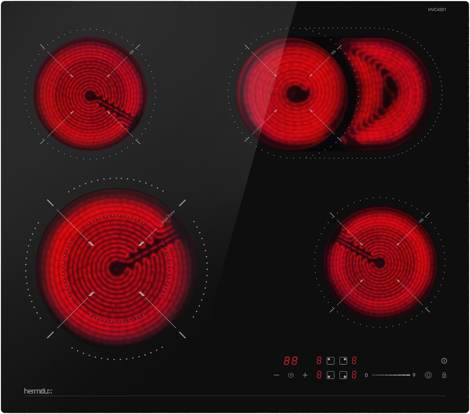 Hermitlux Ceramic Hob 60cm, Built-in 4 Zones Electric Hob with Touch ...