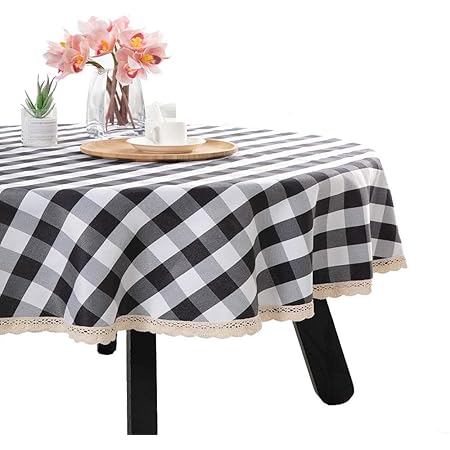 Amazon.com: Nobildonna 55Inch Gingham Checkered Tablecloth, Black ...