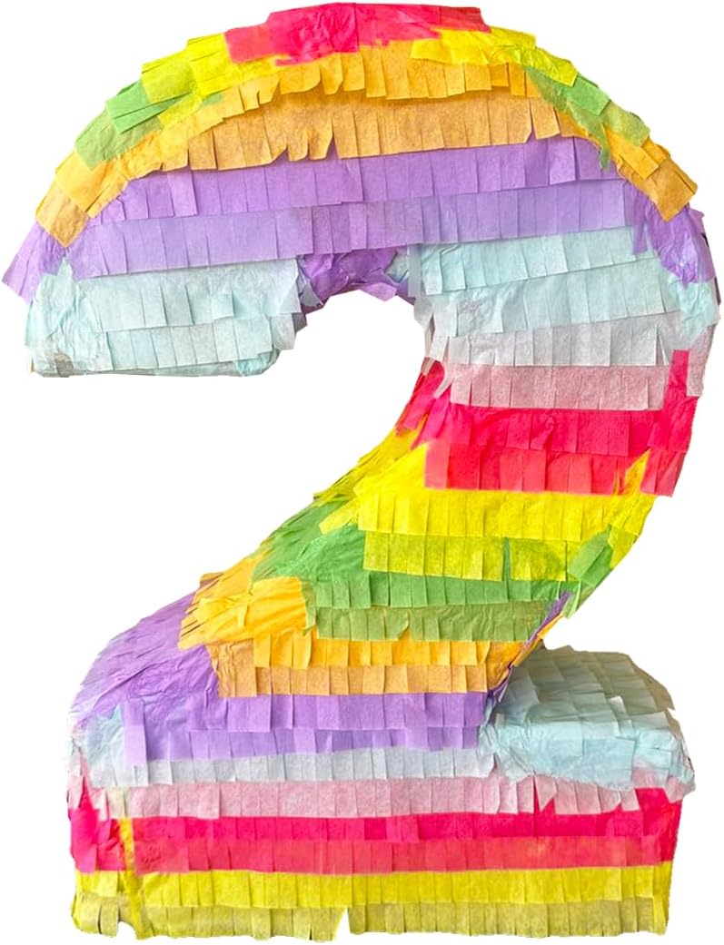 Amazon.com: Number 2 Rainbow Pinata for 2nd Birthday Party, Mexican ...
